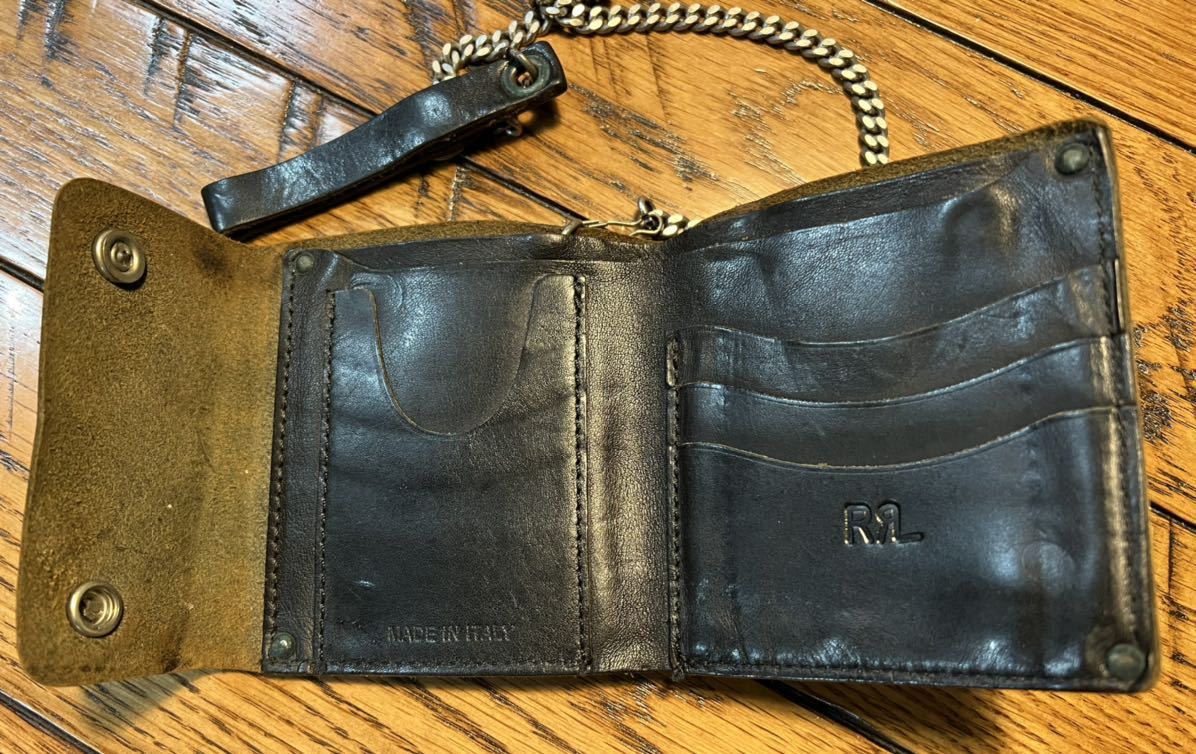 【傷や汚れあり】難あり 貴重イタリア製 RRL Leather Half Wallet made in italyレザー ハーフウォレットの ...