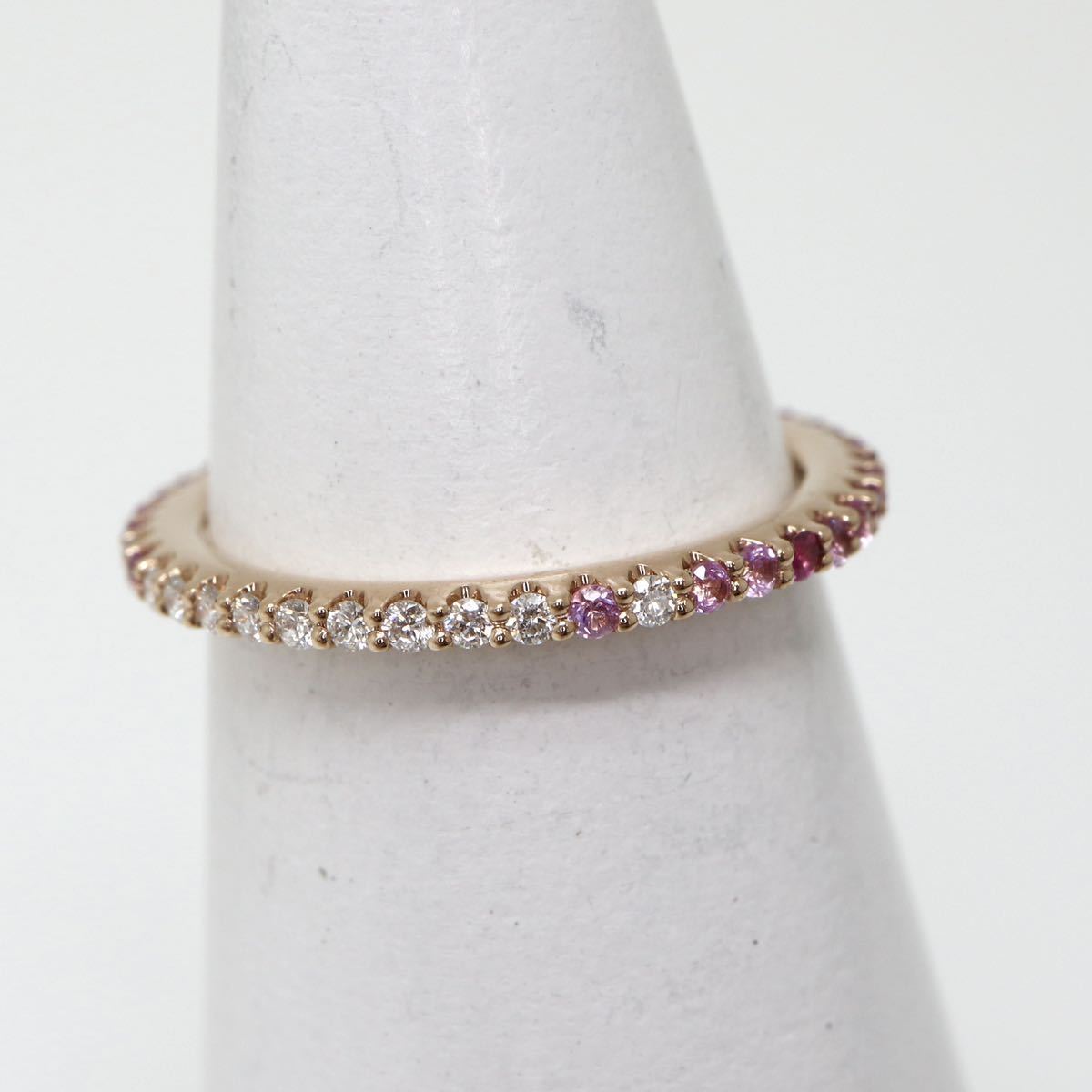 【目立った傷や汚れなし】【Ponte Vecchio(ポンテヴェキオ)】天然ピンクサファイア/ダイヤモンドフルエタニティリング0.24ct D0.06ct K18PG 1.6g ソーティング付 ...