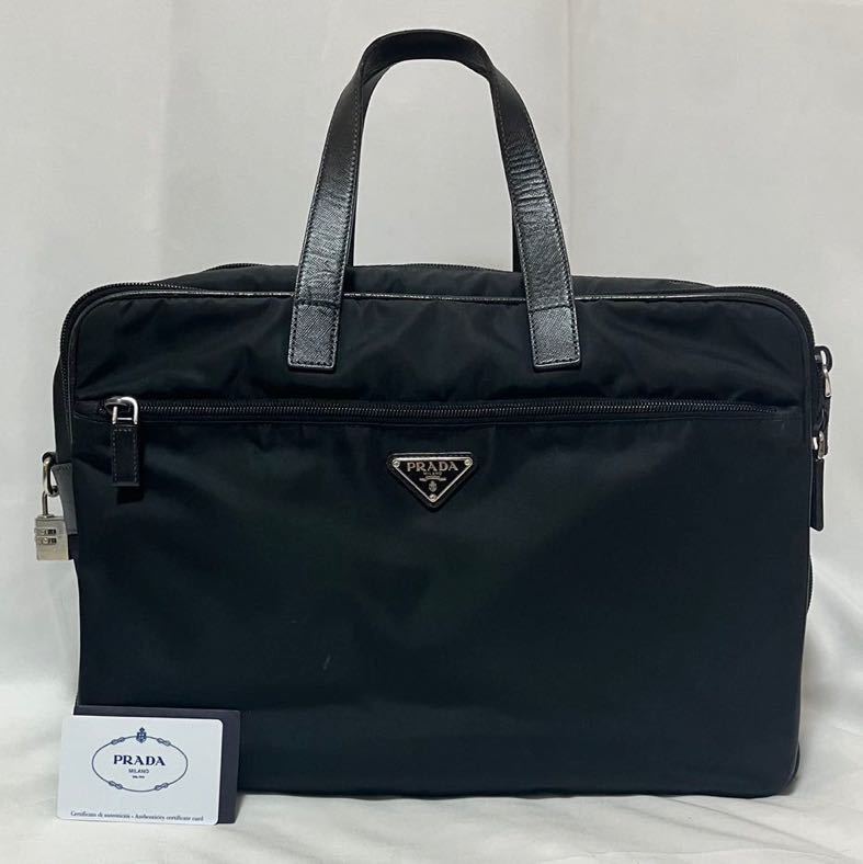 【目立った傷や汚れなし】1円 極美品・高級 PRADA プラダ ブリーフ ケース ビジネス バッグ メンズ バンド バック ブラック 黒 三角 ロゴ ナイロン A4収納可の落札情報詳細 ...