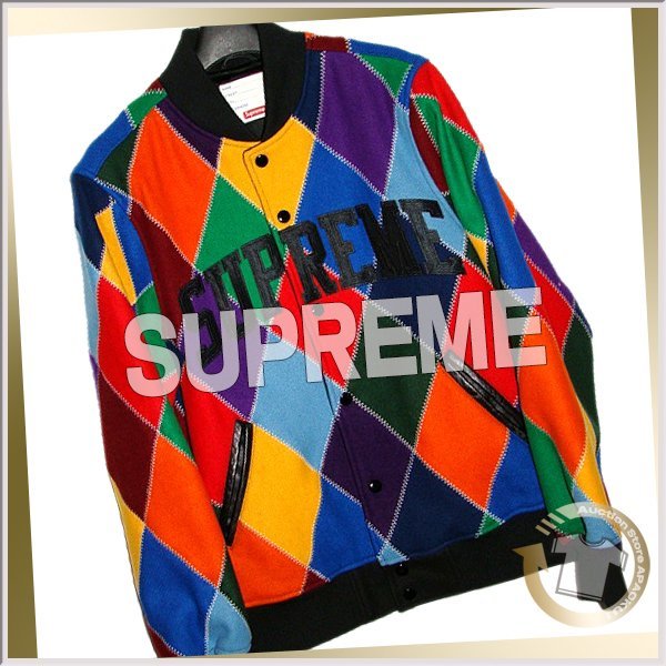 【やや傷や汚れあり】80 15AW Supreme シュプリーム Harlequin Wool Varsity Jacket マルチカラー S ...