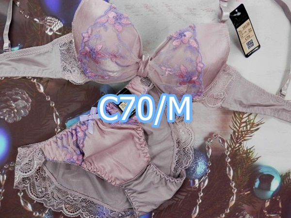 【未使用】P023-C70/M ブラ＆ショーツセット 新品/ピンク系 ハーフレース オーガンジー 花柄刺繍・レースの落札情報詳細 - ヤフオク落札価格検索 オークフリー