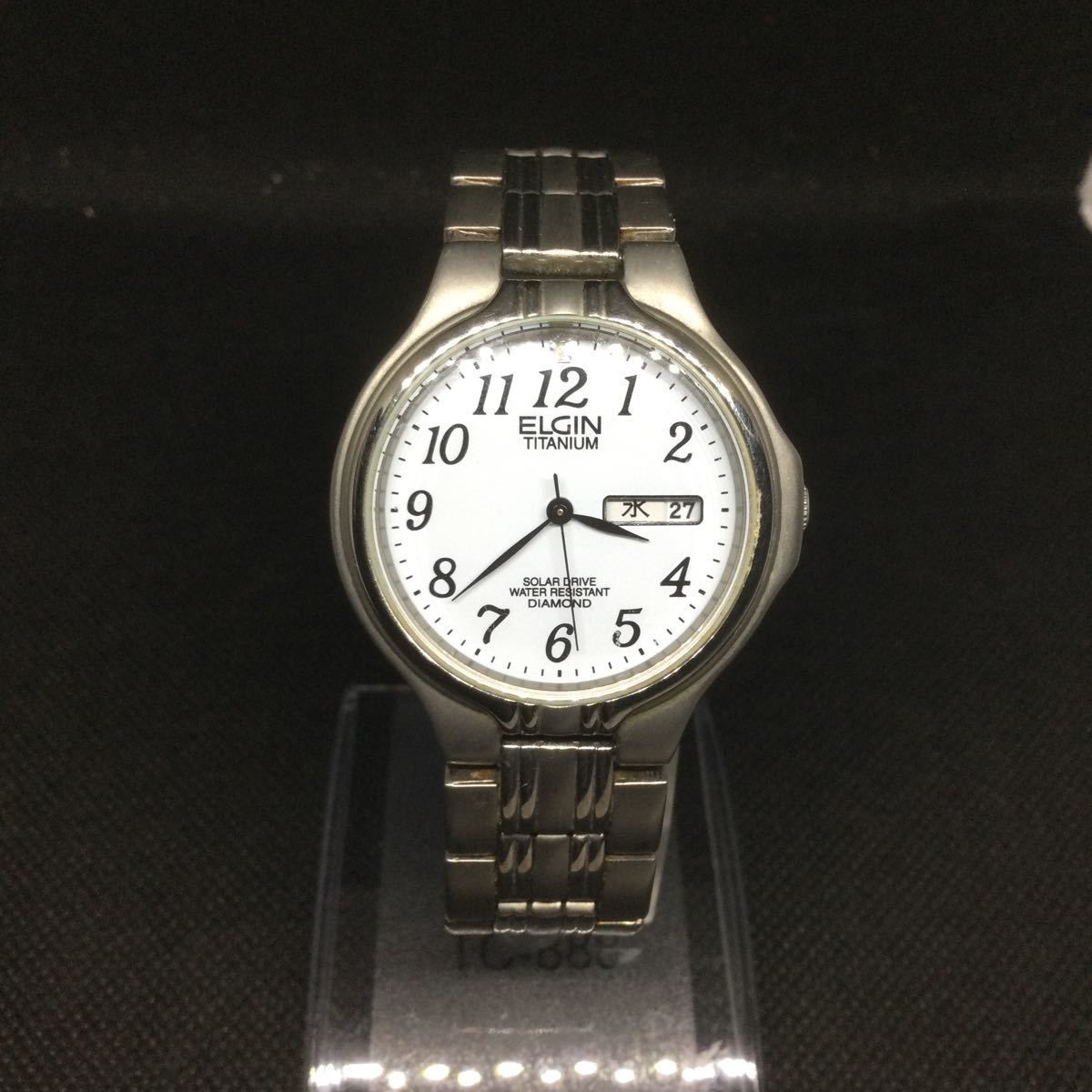 【やや傷や汚れあり】ELGIN エルジン TITANIUM FK-1223-C メンズ腕時計 ソーラー 稼働 ジャンク 管理番号H661 ...