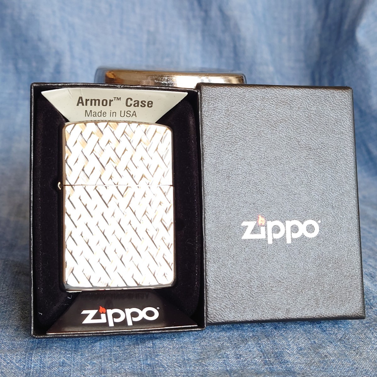 【目立った傷や汚れなし】1111円～ ZIPPO ARMOR アーマータイプ CROSS MESH クロスメッシュ美品 06年製 ZIPPO ジッポ 2006 ジッポー オイルライター USA ...