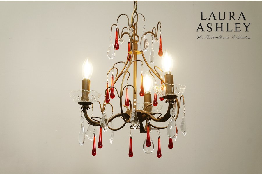 【目立った傷や汚れなし】757 極美品 Laura Ashley(ローラアシュレイ) 3灯 シャンデリア ガラス ランプ ライト 照明 7.5 ...