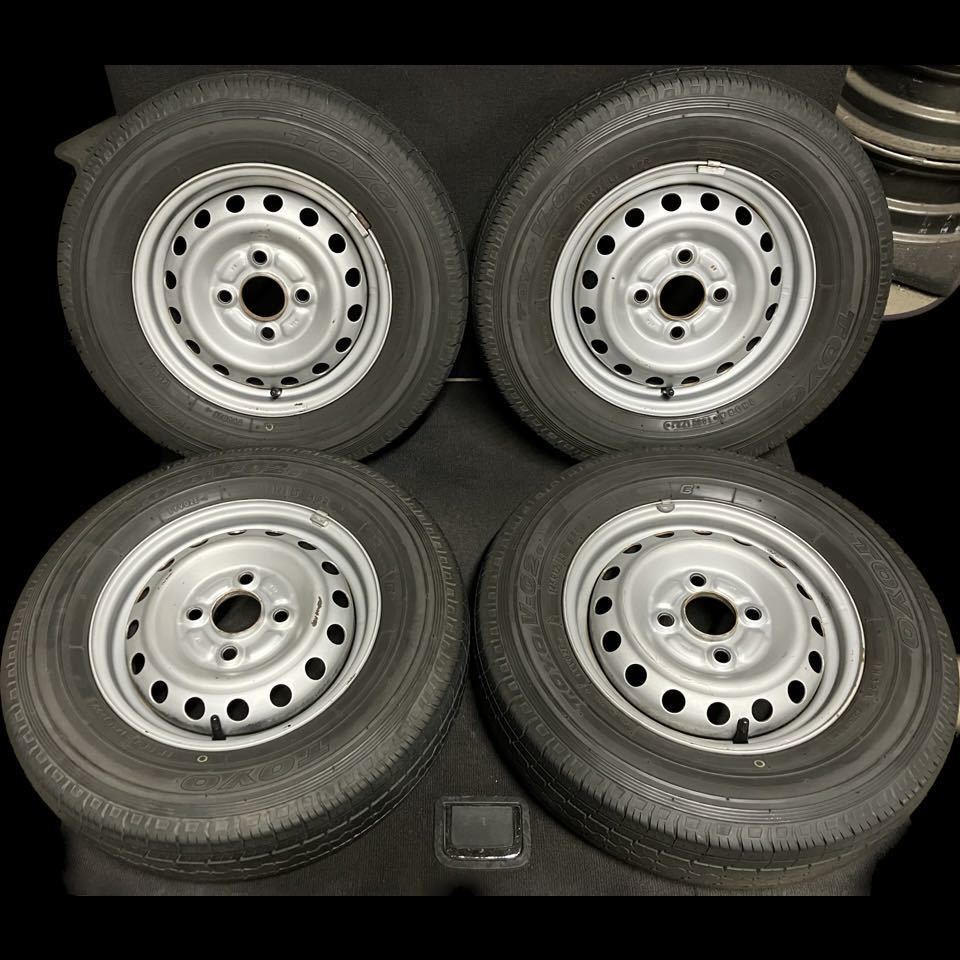 【やや傷や汚れあり】2022年製TOYO.8PR付 アクティ 145R12 LT 3.50B 3.5J 4穴 PCD100 純正 12インチ 鉄 スチール ホイール バン トラック バモス ...