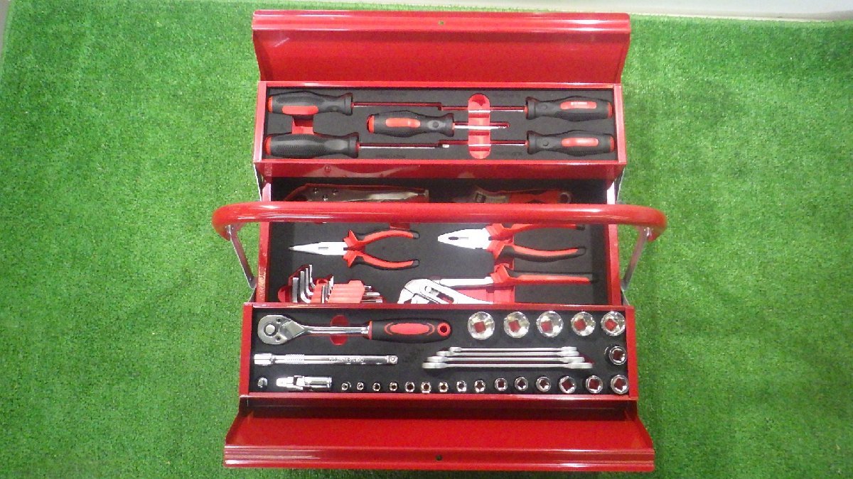 【やや傷や汚れあり】Kコふ7988 工具セット ツールボックス付 ロブスター メガネレンチ 水平器 のこぎり替刃 クランプ OLFA カッター ...