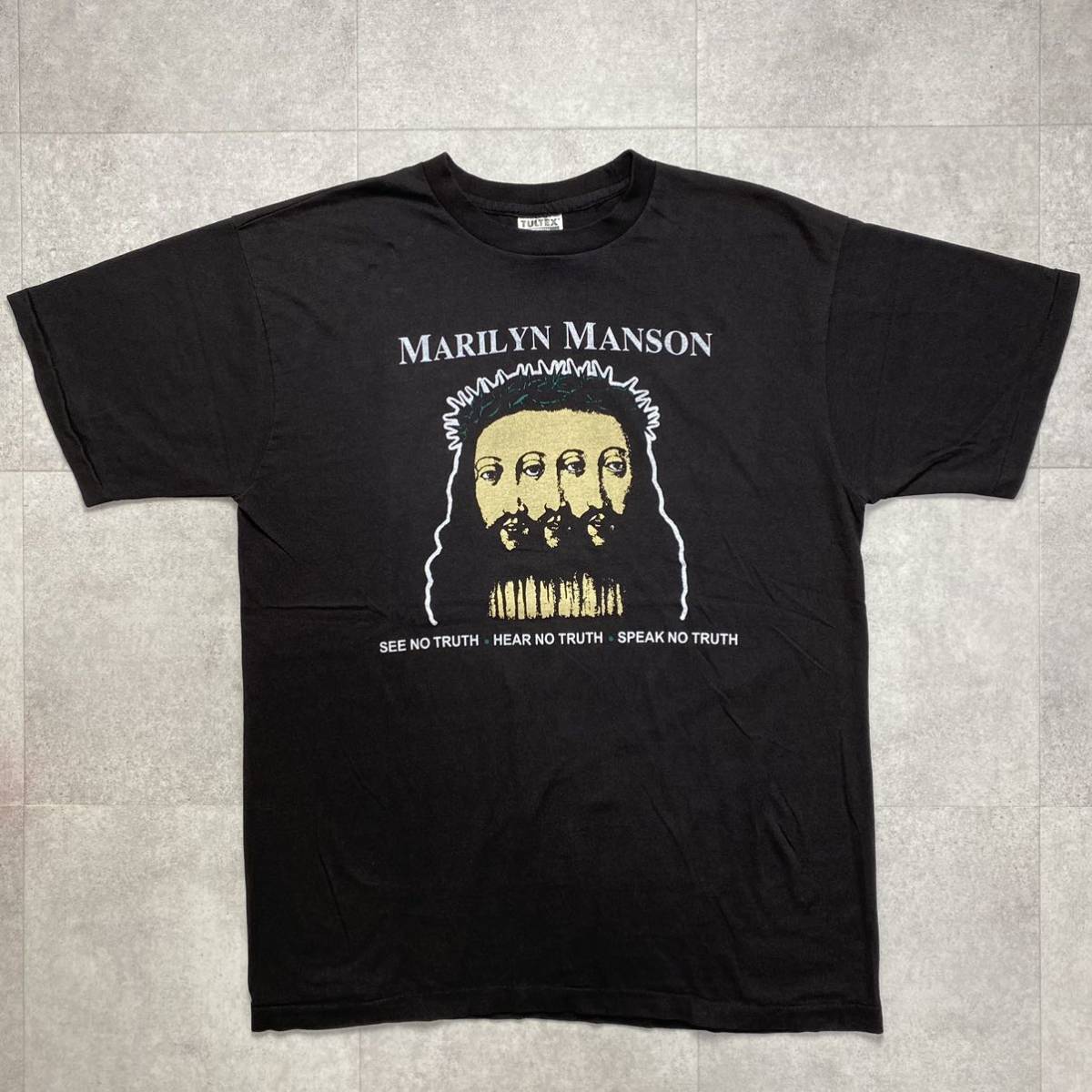 美品 90s ビンテージ MARILYN MANSON middle fingers 両面プリント バンド Tシャツ XL 黒 90年代 ...