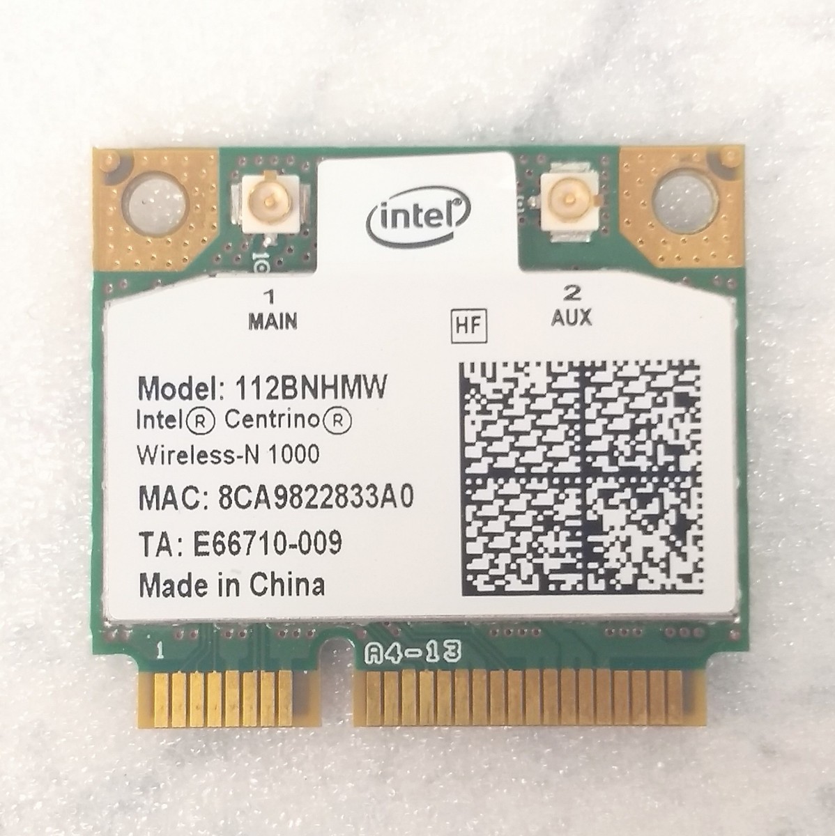 【やや傷や汚れあり】中古 無線LANカード Intel Centrino Wireless-N 1000（112BNHMW） 802.11b/g/n 300Mbps PCI-E mini ...