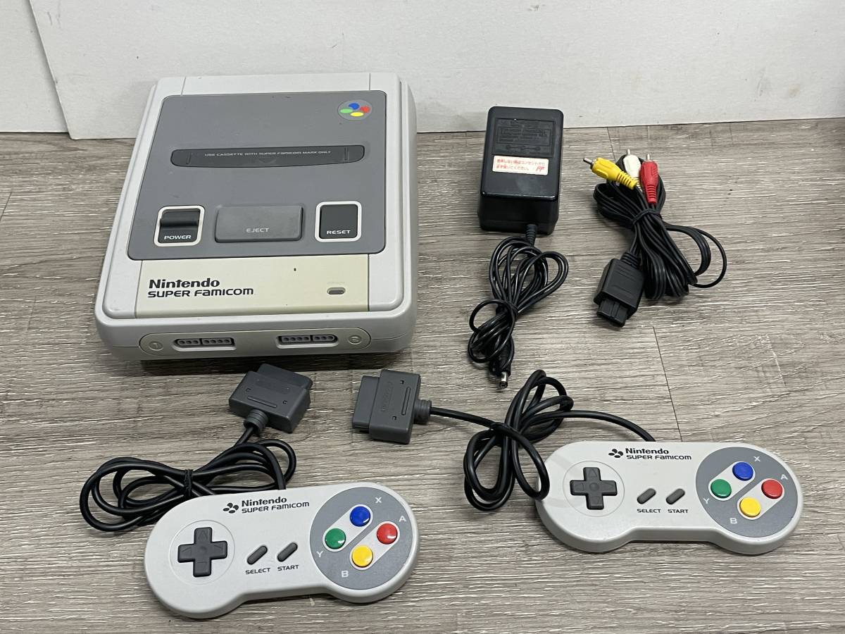 【傷や汚れあり】☆ SFC ☆ スーパーファミコン 本体 動作品 状態良好 コントローラー アダプター ケーブル 箱 説明書 付属 ...