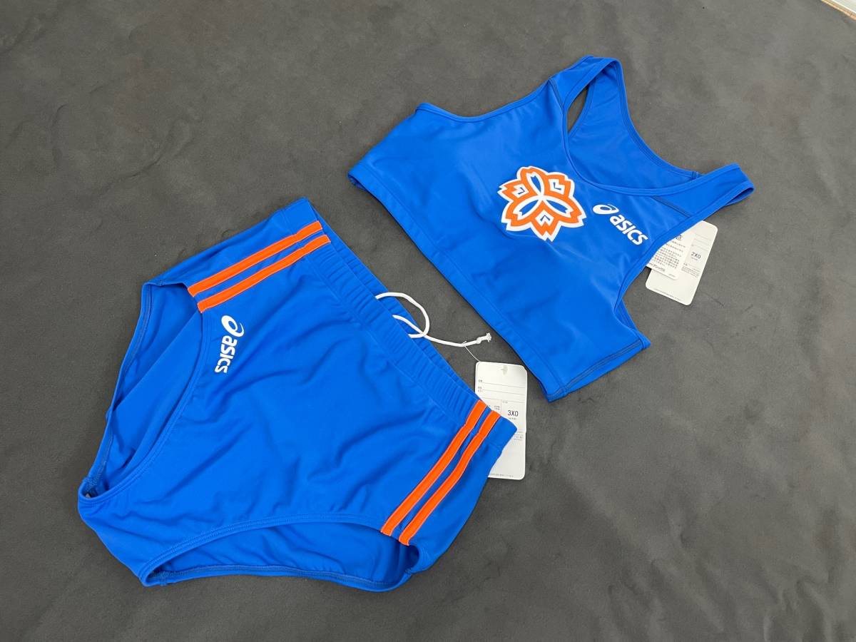 【未使用】★②日本体育大学 女子陸上部 ユニフォーム 上下セット 大きめサイズ セパレート レーシング ブルマ 短距離 アシックス Asics