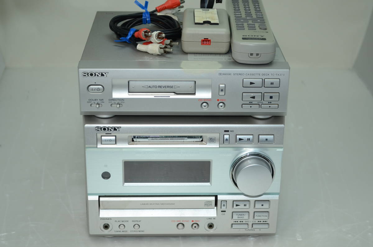 【やや傷や汚れあり】SONY ソニー DHC-MD373＋TC-TC373 CD MDミニコンポ本体＋専用カセットデッキ 接続ケーブル ...