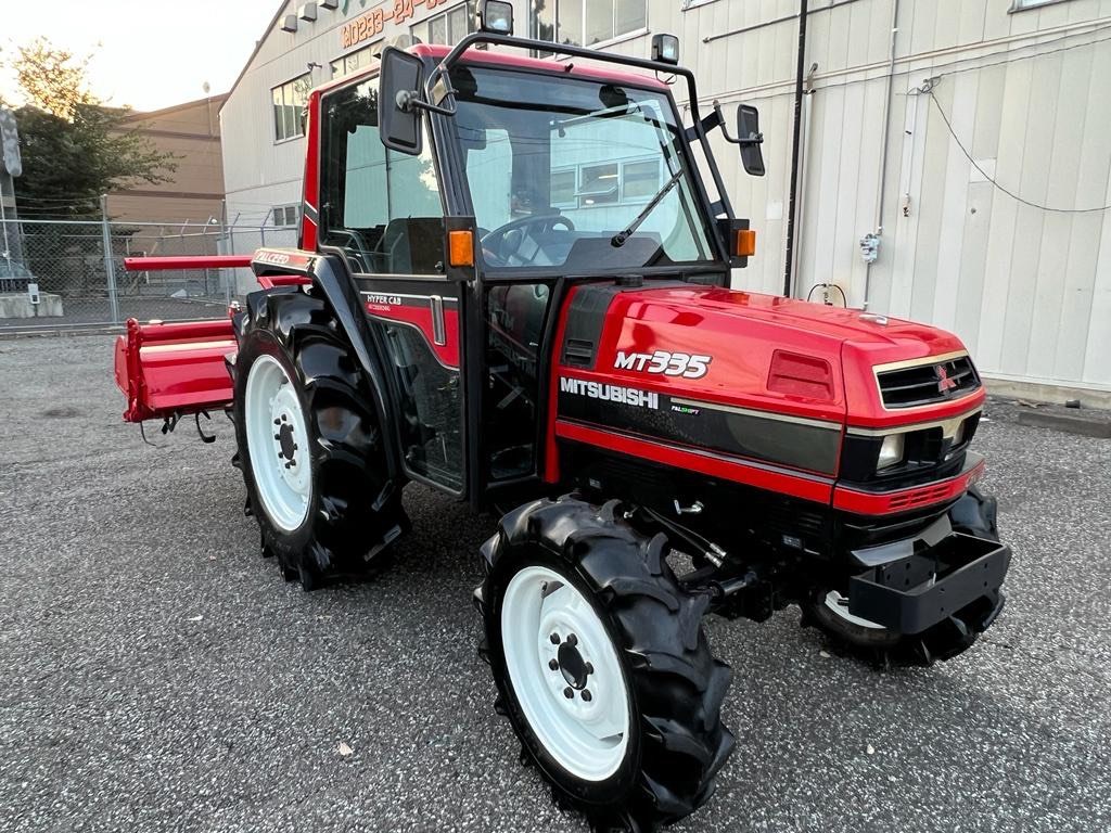 【目立った傷や汚れなし】 33馬力 三菱 MT335トラクター MITSUBISHI HYPER CAB 4WD エアコン 使用時間814 PTO 深浅回動AF RC190 ロータリー★美品 ...