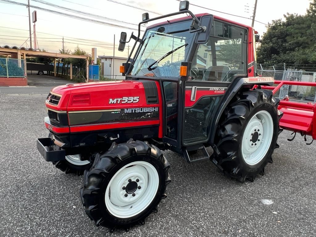 【目立った傷や汚れなし】 33馬力 三菱 MT335トラクター MITSUBISHI HYPER CAB 4WD エアコン 使用時間814 PTO 深浅回動AF RC190 ロータリー★美品 ...