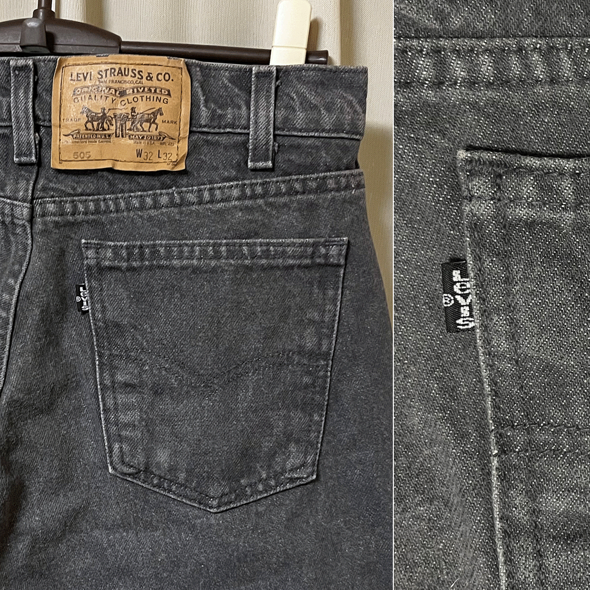 【目立った傷や汚れなし】珍品 W32 先染めブラック 505 80s USA製 ビンテージ リーバイス 黒タブ Levis デニムパンツ ジーンズ L32 501XX アメリカ製 505 ...