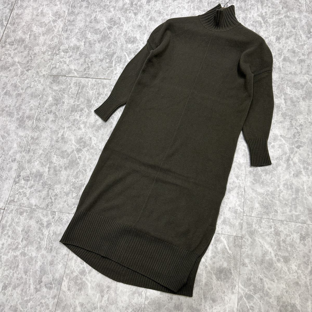 【やや傷や汚れあり】D @ 着心地抜群 '人気モデル'『MACPHEE マカフィー TOMORROWLAND』 長袖 カシミヤ混 WOOL ニット ロング ワンピース sizeF 婦人服 ...