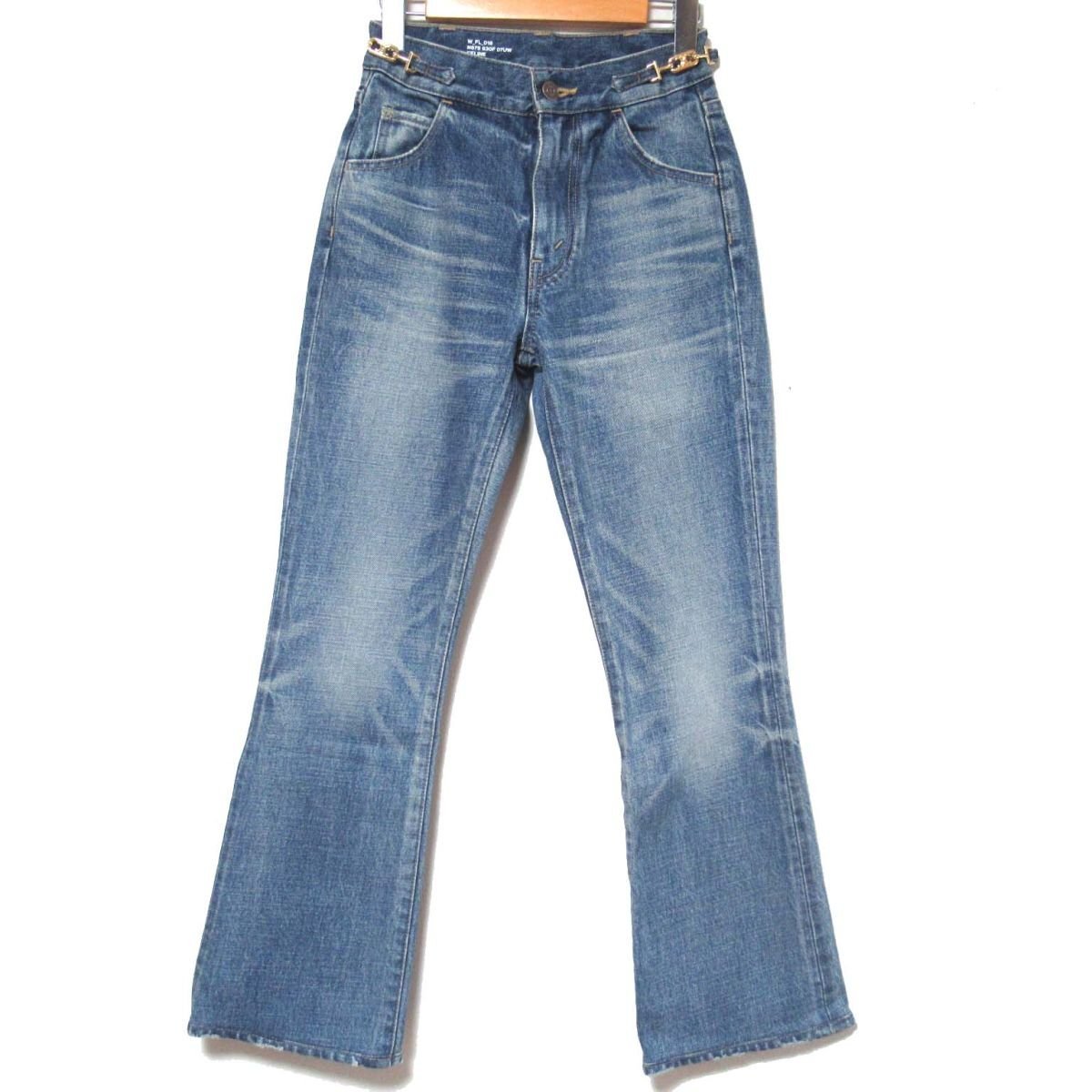 【未使用に近い】新品同様 CELINE セリーヌ DYLAN FLARED JEANS トリオンフ×チェーン ウォッシュ ディラン フレア ...