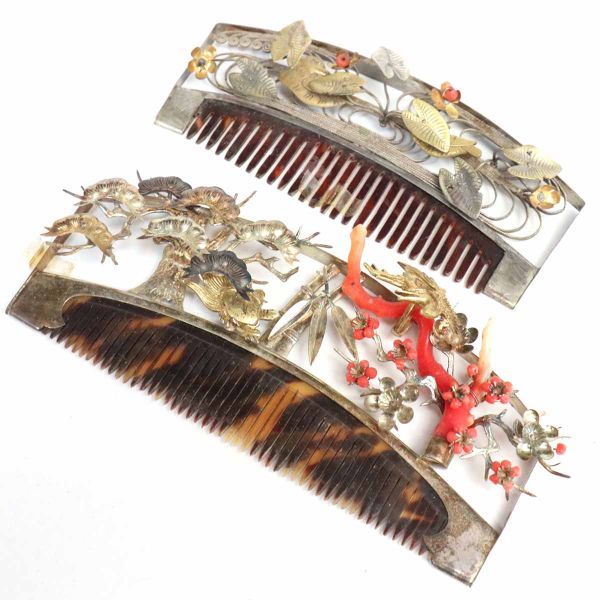 【中古】[k04]時代 銀製 珊瑚 金工細工 櫛 髪飾の落札情報詳細 - Yahoo!オークション落札価格検索 オークフリー