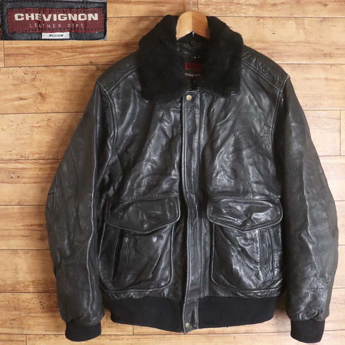 【やや傷や汚れあり】(^w^)b CHEVIGNON シェビニオン 80s90s ヴィンテージ 本革 レザー カーコート ムートンボア レザー ジャケット ブルゾン コート ヌバックの落札情報 ...