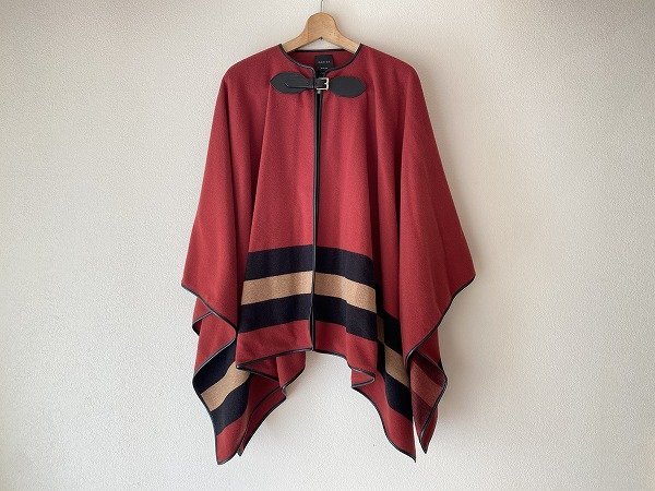 【未使用に近い】未使用に近い美品 GUCCI グッチ ケープコート ポンチョ ウール カシミヤ ボルドー×ベージュ レザーパイピング ☆c098の落札情報詳細 - ヤフオク落札価格検索 オークフリー