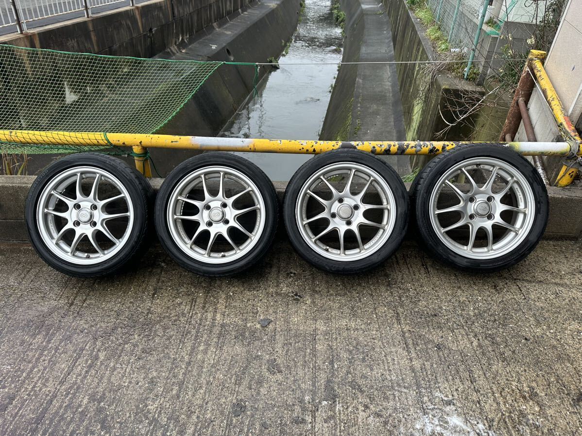【傷や汚れあり】エンケイ ENKEI PF01 15インチ アルミホイール 15X5J +45 PCD100 4H 4穴 中古 165/50R15 21年製タイヤ付き 4本 エッセ ミラ ...