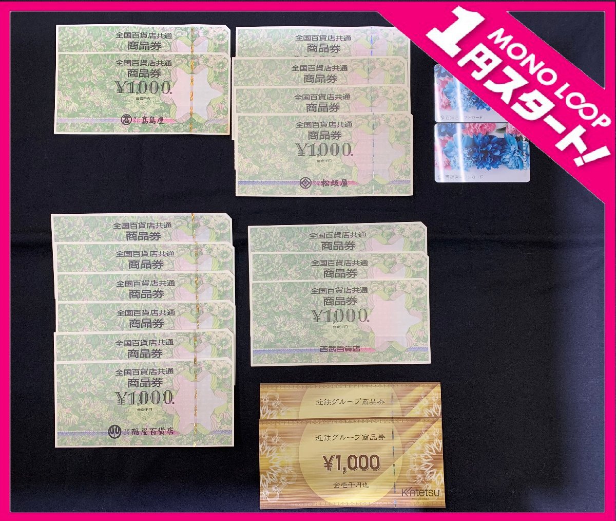 【未使用】【5NT清02010A】1円スタート★全国百貨店共通商品券まとめ★総額19000円分★百貨店ギフトカード★高島屋★松坂屋★近鉄★西武 ...