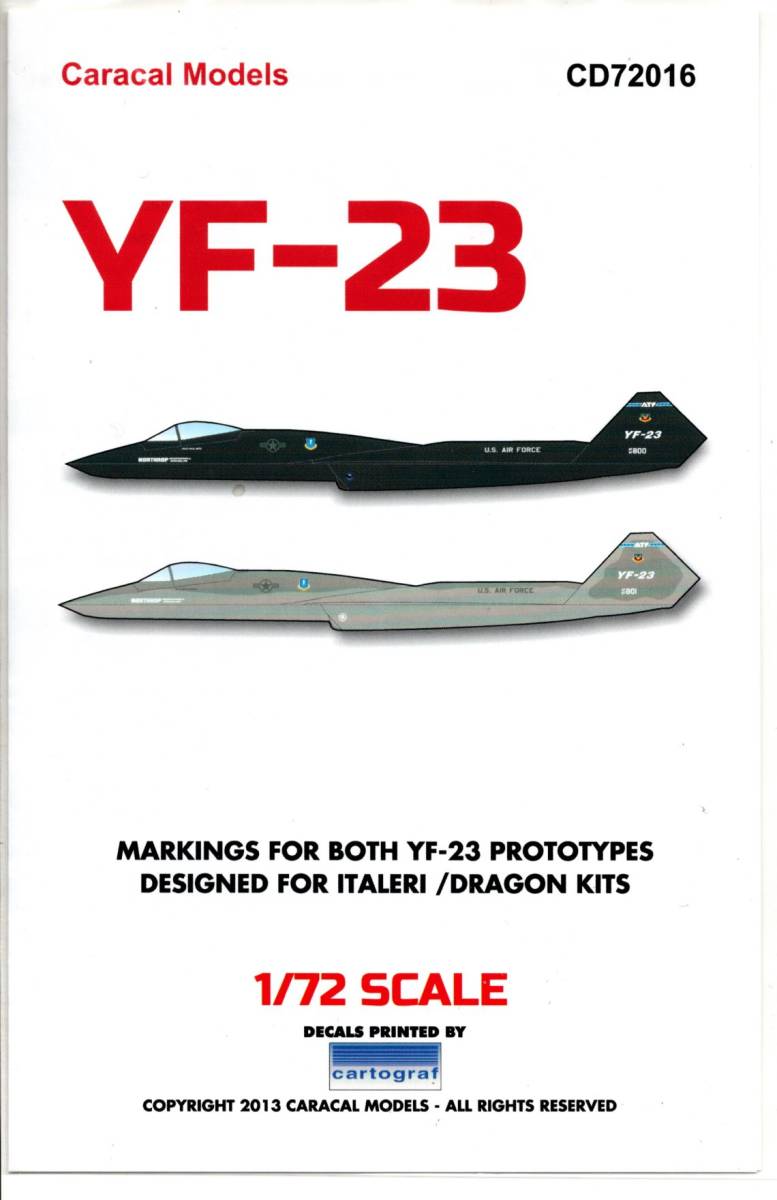 【未使用】再販 1/72 Caracal Models カラカルモデルスデカール CD72016 : YF-23 Prototypesの落札情報詳細 - Yahoo!オークション落札価格検索 ...