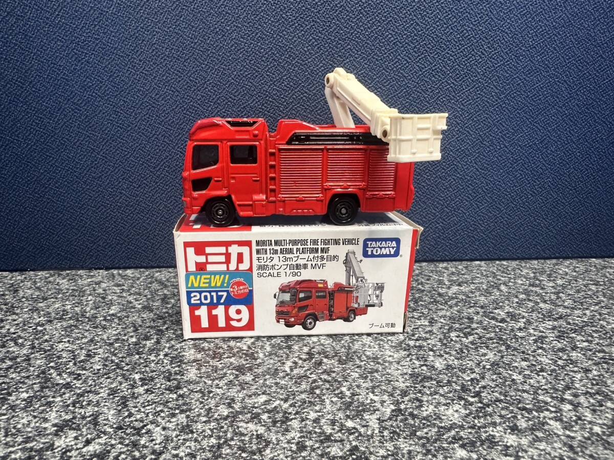 【目立った傷や汚れなし】c174 2017年 初版 TOMICA トミカ No.119 モリタ 13mブーム付多目的消防ポンプ自動車 MVF ミニカー/トミカ/働く車/レスキューの落札情報詳細 ...