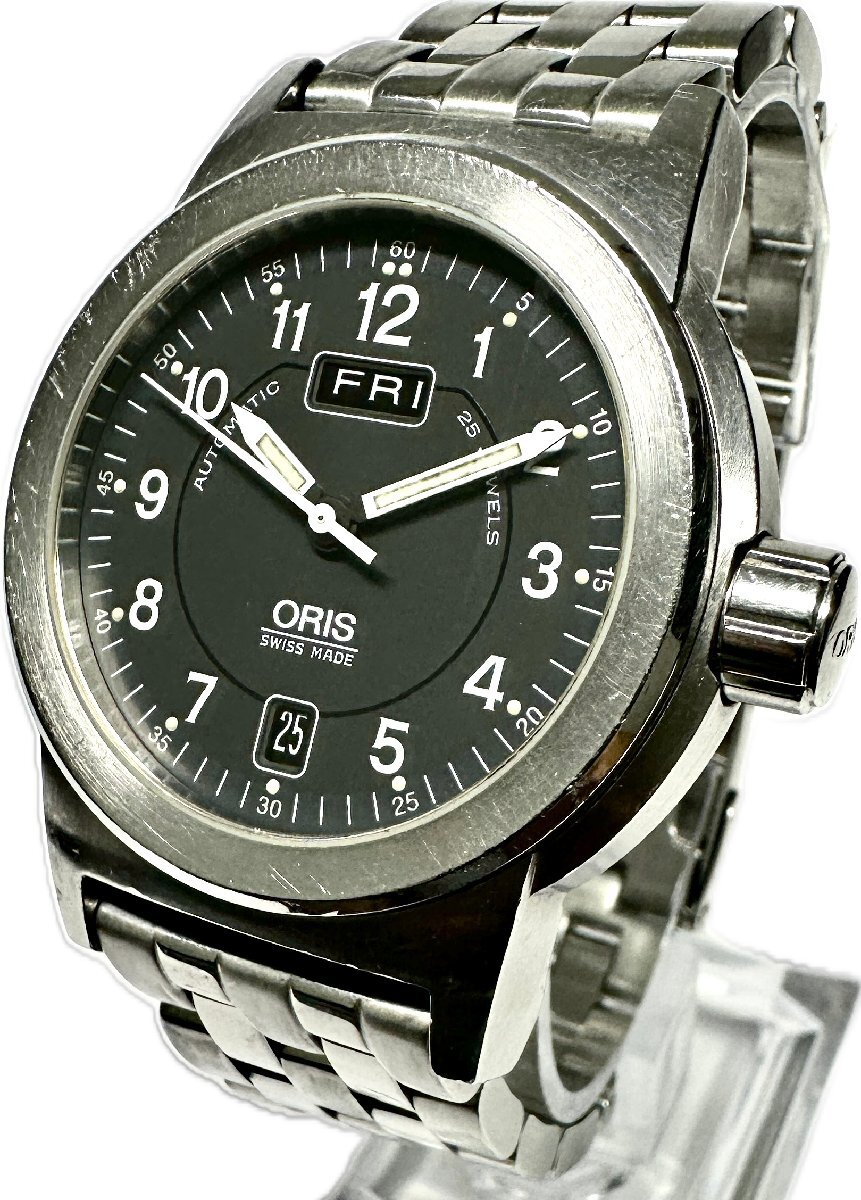 【やや傷や汚れあり】1円～ ORIS オリス ビッグクラウン 7500 ブラックダイヤル メンズ 自動巻き デイデイト アンティーク 時計の ...
