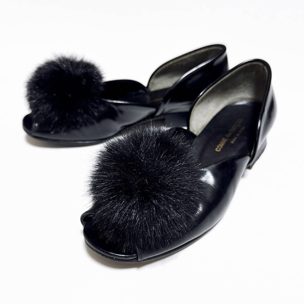 【目立った傷や汚れなし】ポンポン 装飾 オープントゥ パンプス レザー シューズ COMME des GARCONS コムデギャルソン Pom ...