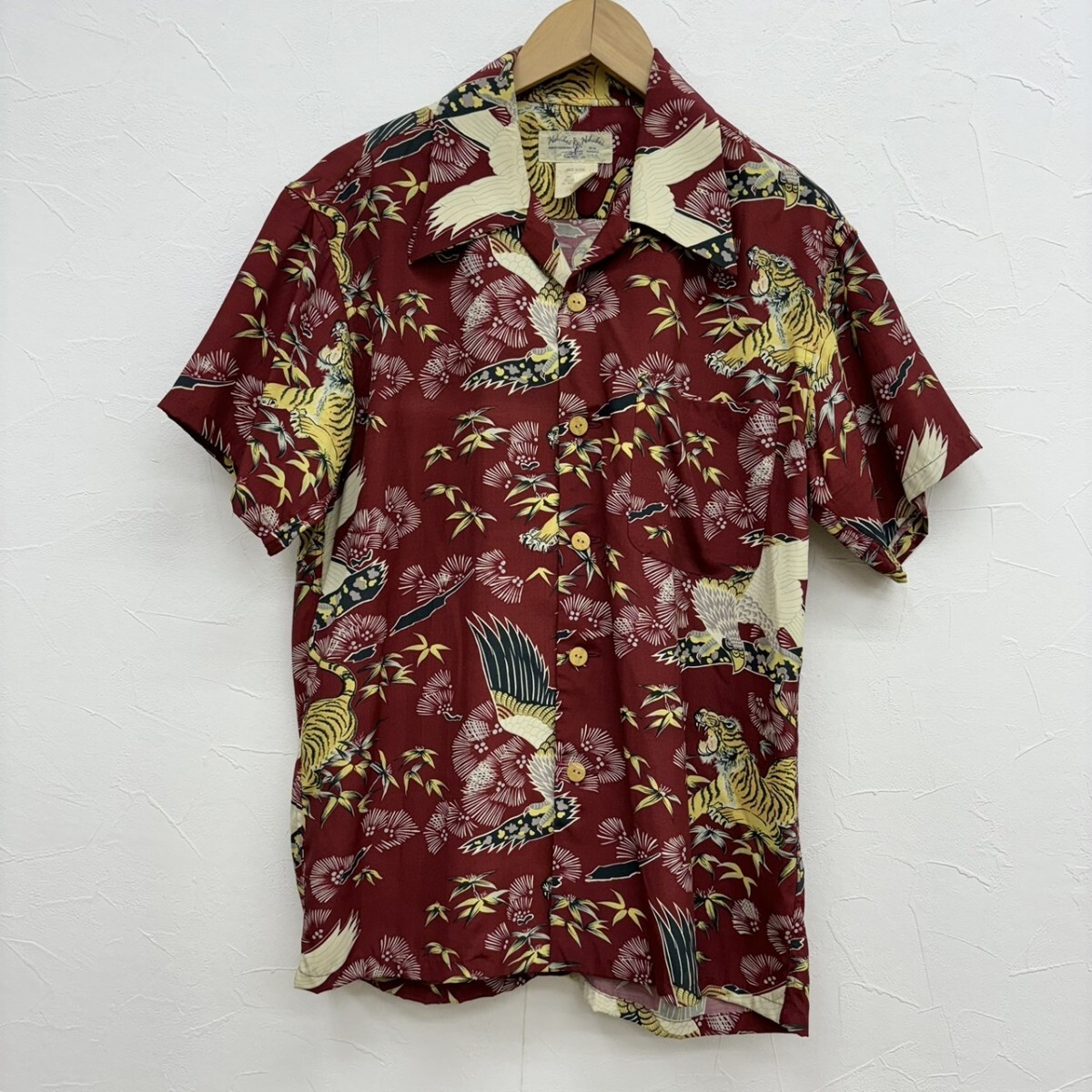 【目立った傷や汚れなし】美品 USA製 SETA HAWAII hokukai hokukai 鷹 虎 総柄 レーヨン 半袖 アロハシャツ F (M相当) メンズ ハワイアンシャツ/東洋/サン ...