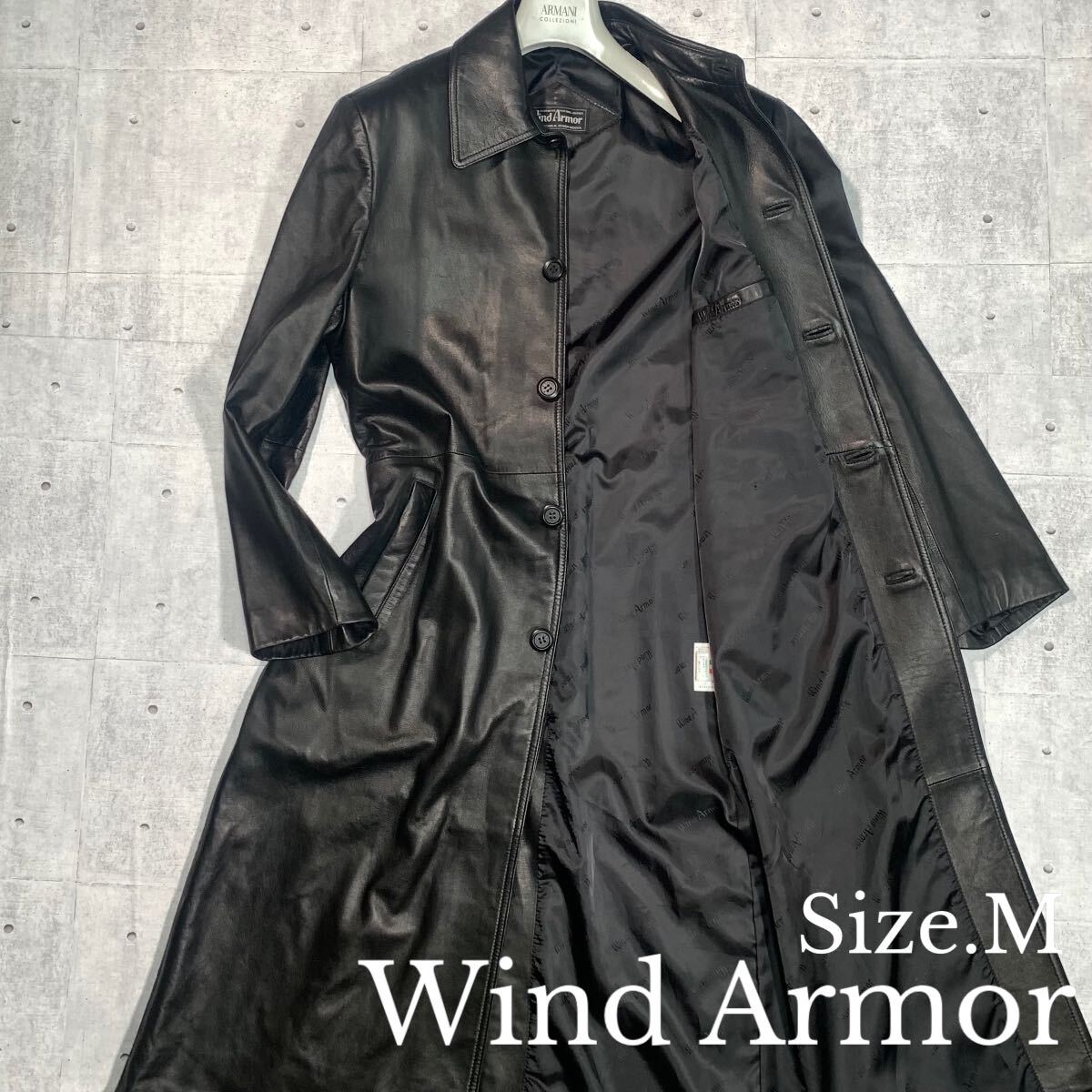 【目立った傷や汚れなし】美品 羊革 裏地ロゴ総柄 ニチワ Wind Armor ウィンドアーマー ラムレザー ロング ステンカラー コート ジャケット 伊製皮革 ブラック 黒の落札情報詳細 ...