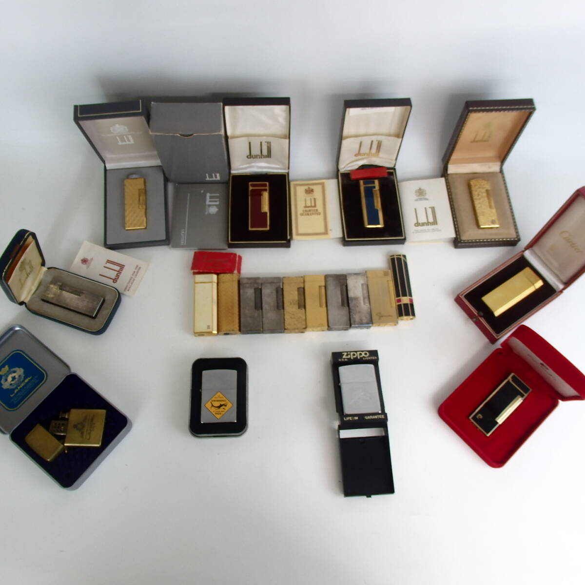 【全体的に状態が悪い】1円スタート激レア Cartier カルティエ dunhill ダンヒル GIVENCHY ZIPPO 他 マーブルブルー 箱付き ガスライター まとめ 31970 11 ...