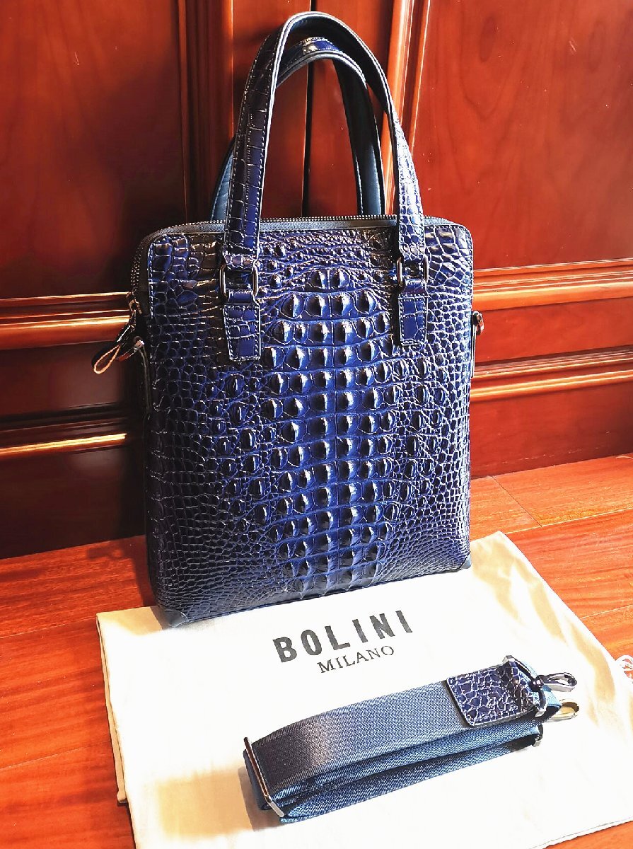 【未使用】最上級逸品※定価18万 イタリア・ミラノ発*BOLINI/ボリニ・最上級牛革・クロコダイル*トートバッグ/紺の落札情報詳細 ...