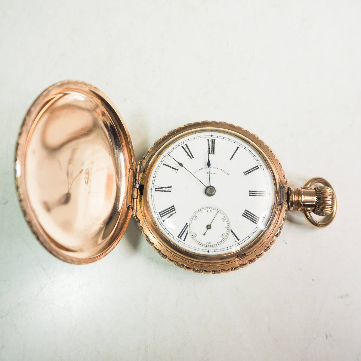 【やや傷や汚れあり】総重量:約142.2g AMERICAN WALTHAM アメリカンウォルサム 18K 手巻き 懐中時計 C.W.C.CO TRADE MARK 18金 ゴールド ...