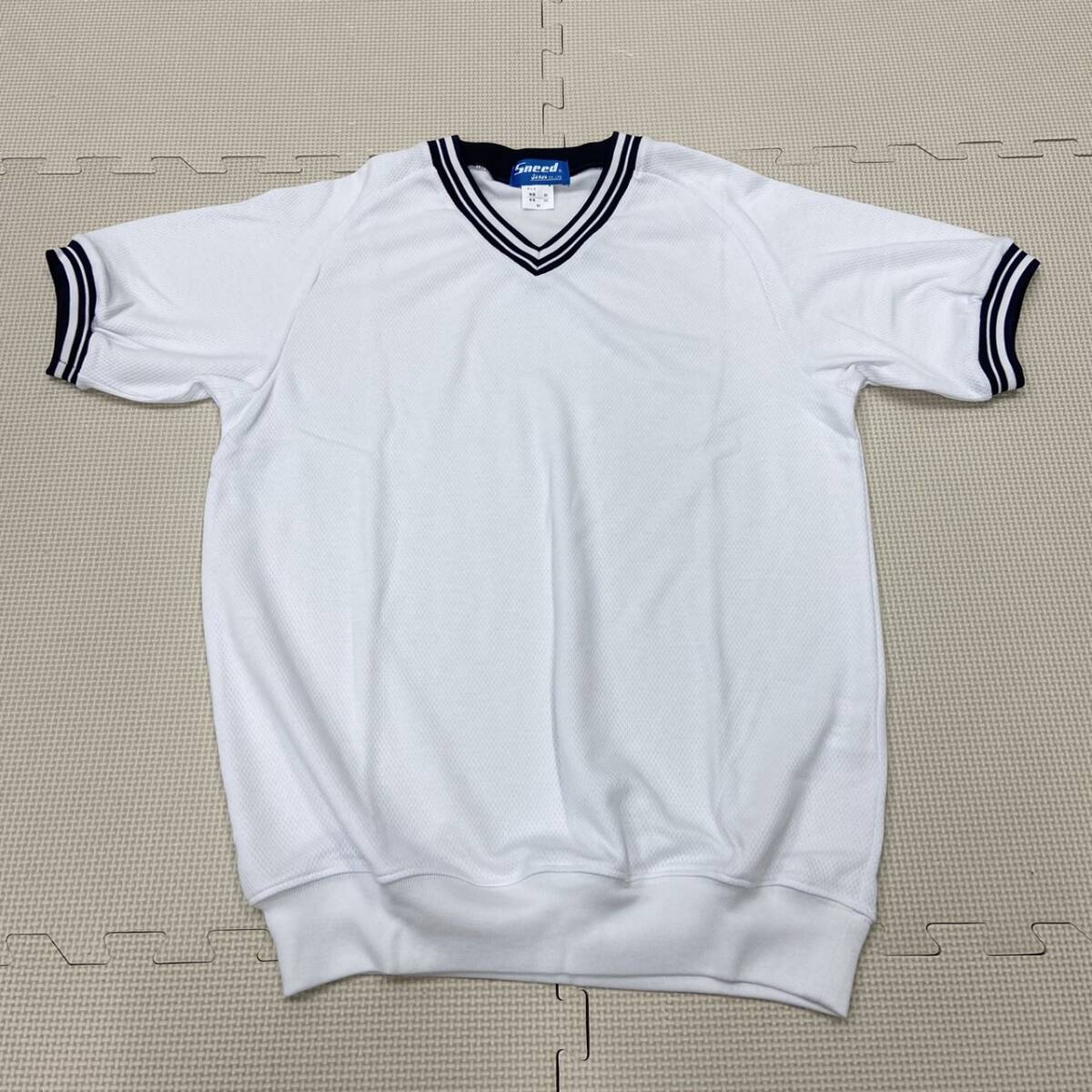 【未使用】Y058 新品【SneedSanwa】スクールスポーツウェア 半袖 サイズ M /白x紺/V衿/ラグラン袖/男女兼用/体操着/体操服 ...
