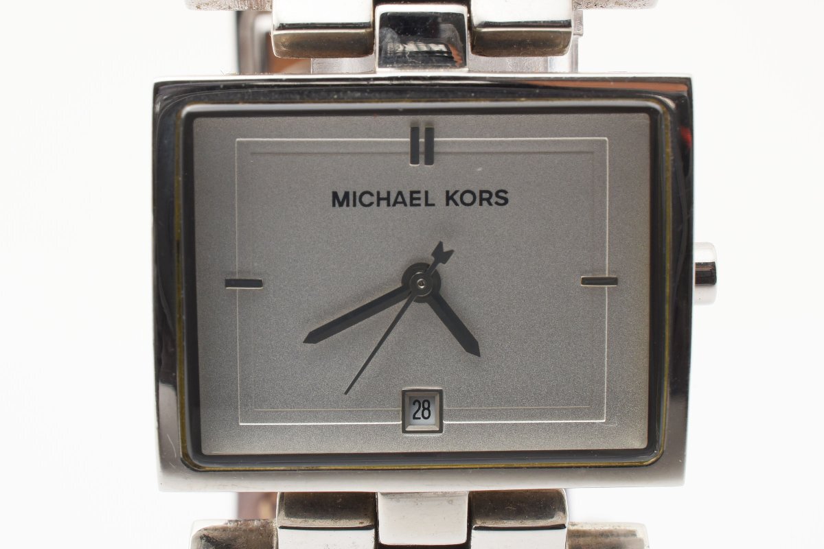 【やや傷や汚れあり】マイケルコース MK-4056 シルバー 革ベルト スクエア デイト クォーツ レディース 腕時計 MICHAEL ...