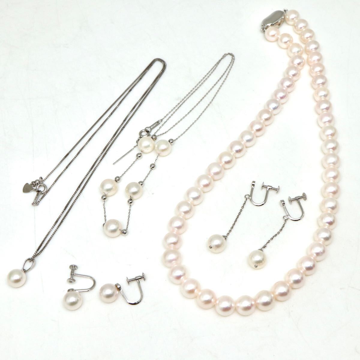 【目立った傷や汚れなし】セット販売!鑑別書付き! アコヤ本真珠ネックレス&イヤリング5点おまとめ D 約54.5g 約42.0-50.0cm 約8.0mm珠 パール pearl EC5/EH0 ...