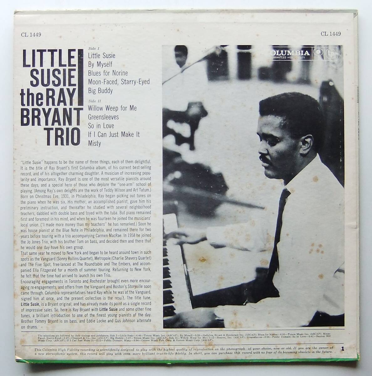 【目立った傷や汚れなし】 The RAY BRYANT Trio / Little Susie Columbia CL-1449 (6eye ...