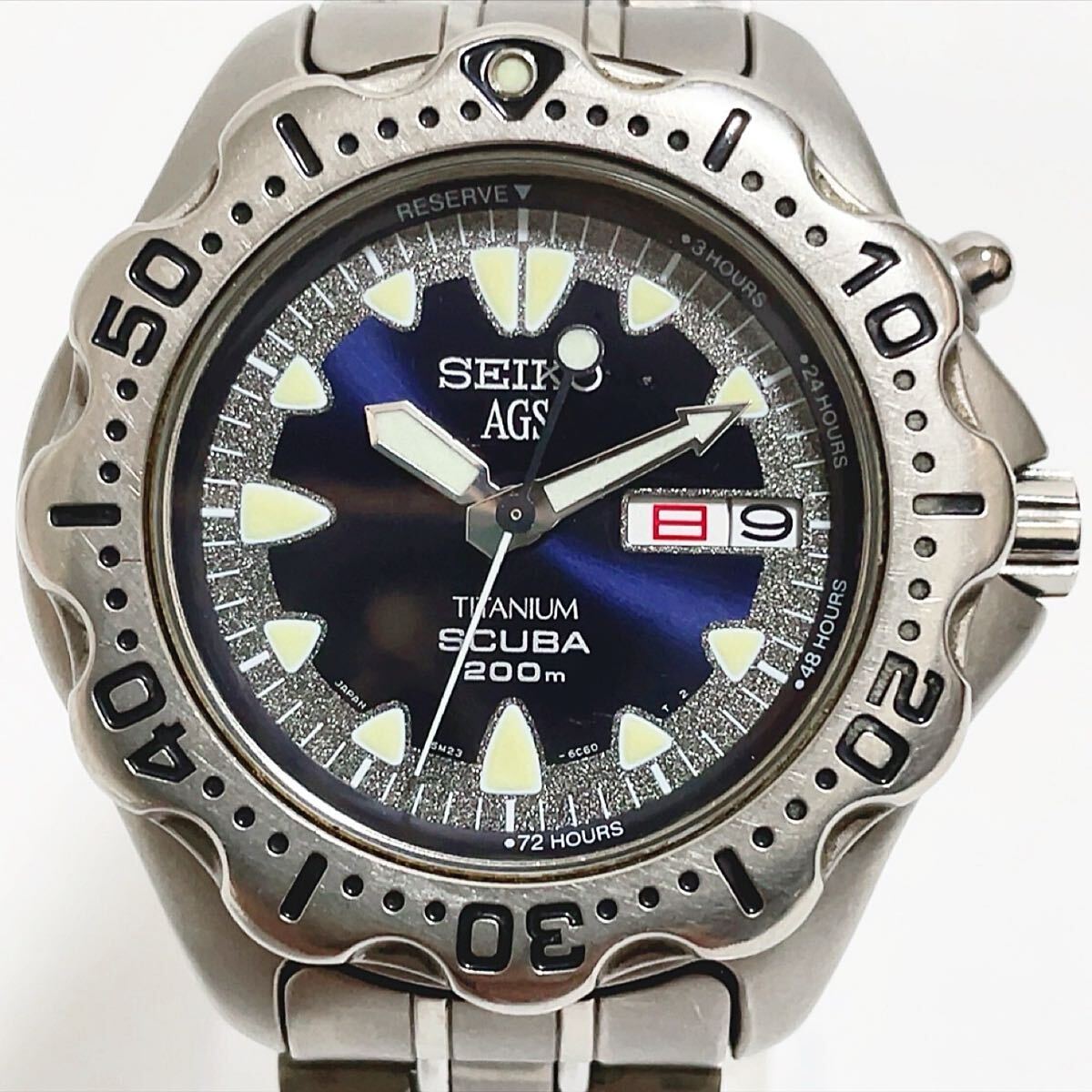 【目立った傷や汚れなし】美品 稼働品 SEIKO セイコー AGS SCUBA 200m AIR DIVER'S 5M23-6B40 ネイビー文字盤 メンズ腕時計 エアー ダイバー オート ...