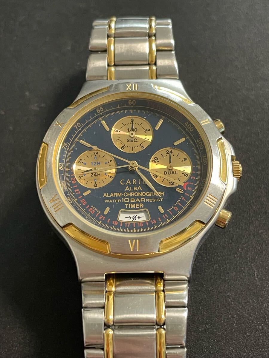 【目立った傷や汚れなし】SEIKO セイコー ALBA アルバ CARIB カリブ N944-6A40 3針 ネイビー文字盤 メンズ クオーツ ...