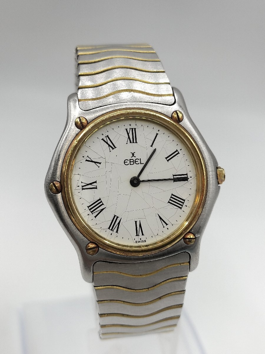 【傷や汚れあり】1円～ エベル EBEL 181909 クラシックウェーブ YGベゼル クォーツ コンビ 文字盤表面にクラック メンズ腕時計 ...