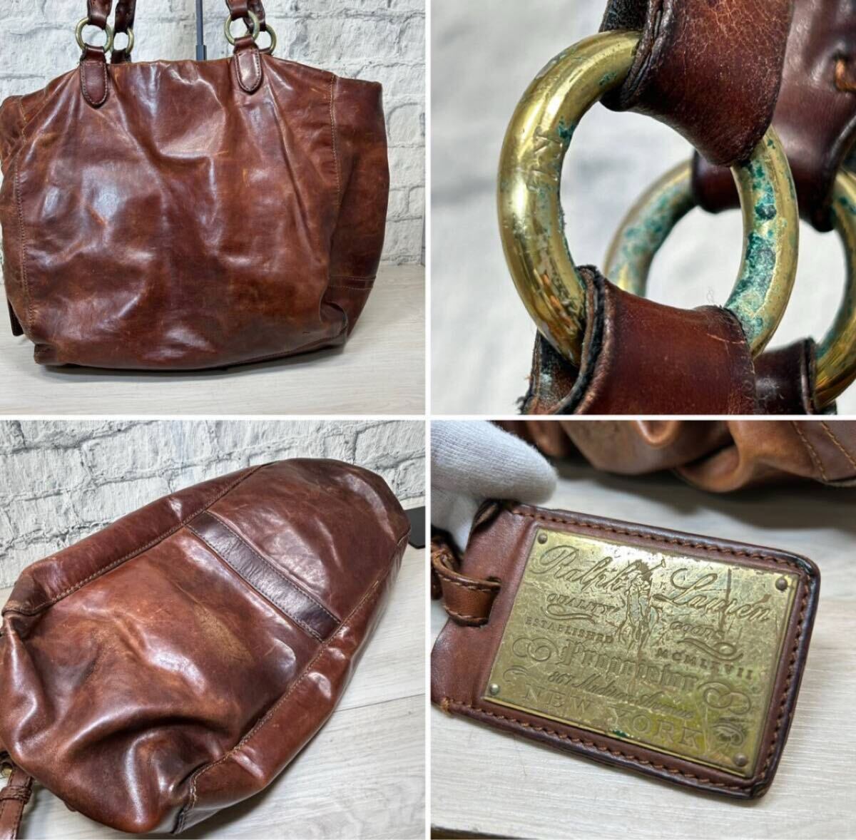 【傷や汚れあり】RALPHE LAUREN ラルフローレン レザートート バッグ 飴色レザー お洒落 BAG POLO RRL ダブルアール ...