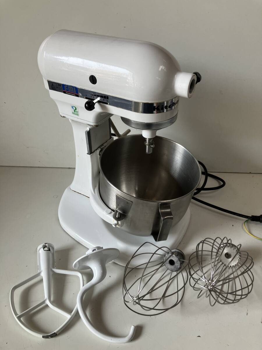 【傷や汚れあり】⑭913 KITCHENAID キッチンエイド スタンドミキサー KSM5WH ボウルリフト ホワイト 卓上 プロ 業務用 ...