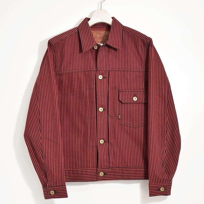 【目立った傷や汚れなし】名作 キャリー CALEE ヒッコリーストライプ ファースト 1st デニムジャケット M バックシンチ 片ポケット ...