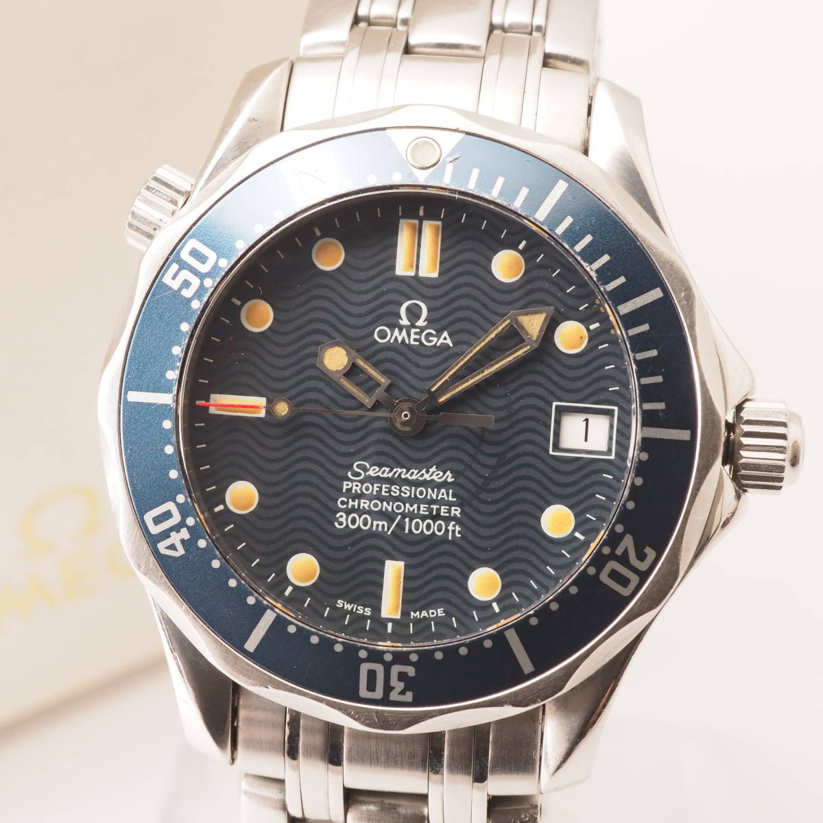【傷や汚れあり】オメガ シーマスタープロフェッショナルクロノ 300m Ref,168.1502 Cal,1109 OMEGA Seamasterデイト自動巻 紺 男性腕時計+元箱 ...