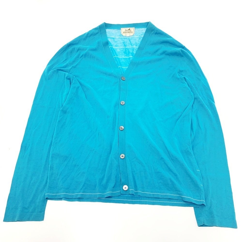 【やや傷や汚れあり】【1円スタート】【おすすめ】 HERMES エルメス コットン ボーダー柄 カーディガン メンズ ブルー 136252 ...