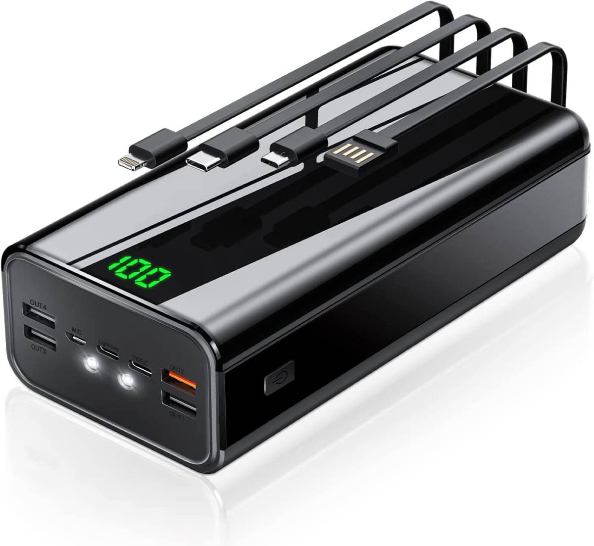 【未使用】モバイルバッテリー power bank 超大容量 60000mAh SCP22.5W/PD18W対応 8台同時充電 4本ケーブル ...