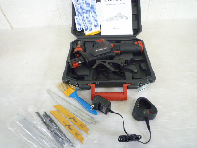【目立った傷や汚れなし】SS211 美品GOLDSEA 12Vコードレスレシプロソー DC51933 充電工具 切断 電動のこぎり リチウム ...