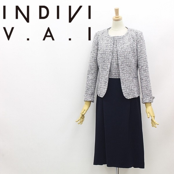 【目立った傷や汚れなし】 INDIVI V.A.I インディヴィ ツイード ノーカラー ジャケット＆ノースリーブ ドッキング ワンピース アンサンブル セットアップ 38の落札情報詳細 ...
