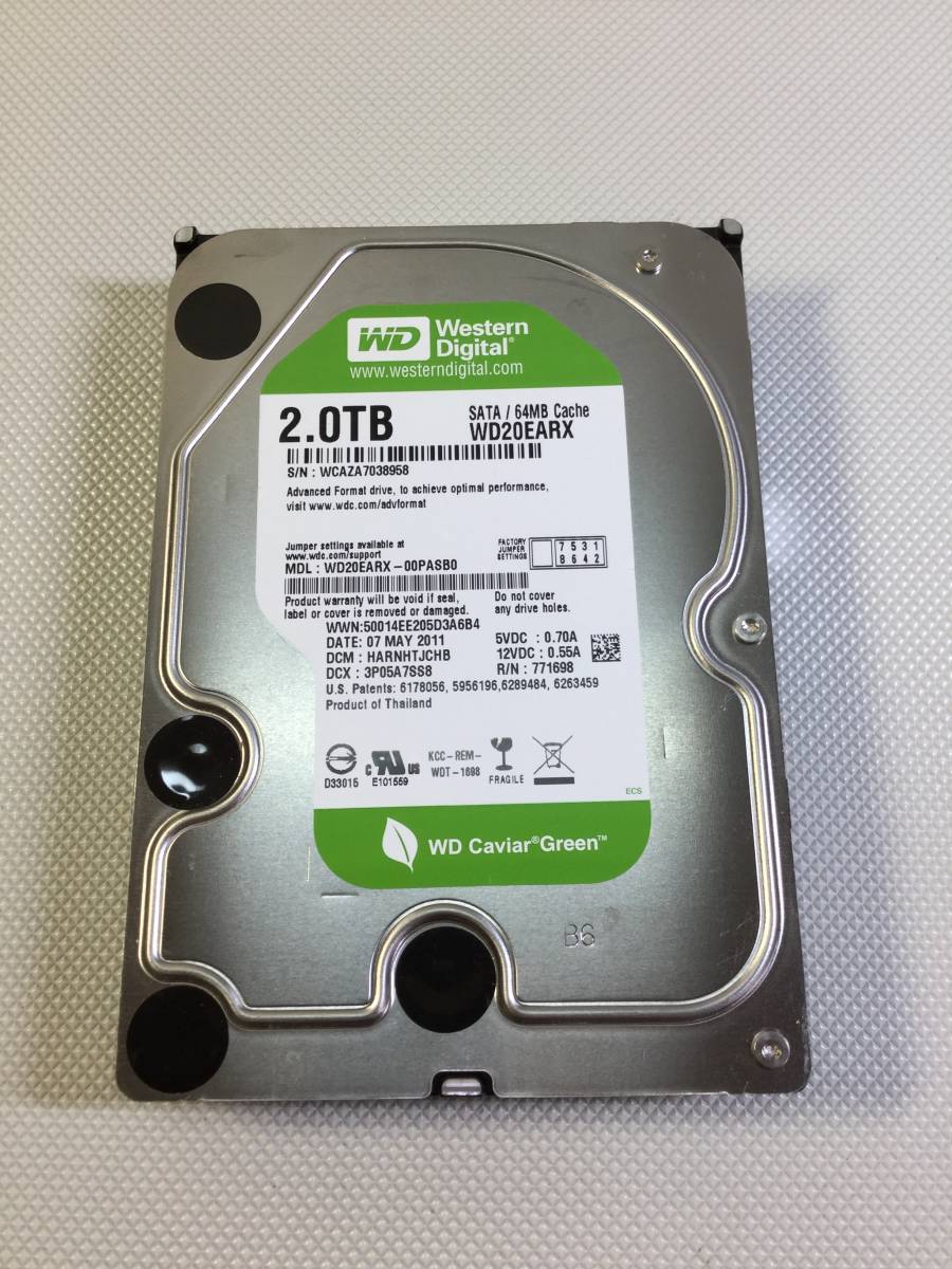 【目立った傷や汚れなし】S1037 WESTERN DIGITAL ウェスタンデジタル 3.5インチ HDD 2TB WDC WD20EARX ...